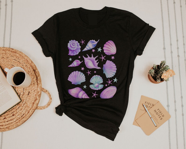 Pink and Purple Seashell T-shirt, Crustacean Core Unisex Comfort Colors ...