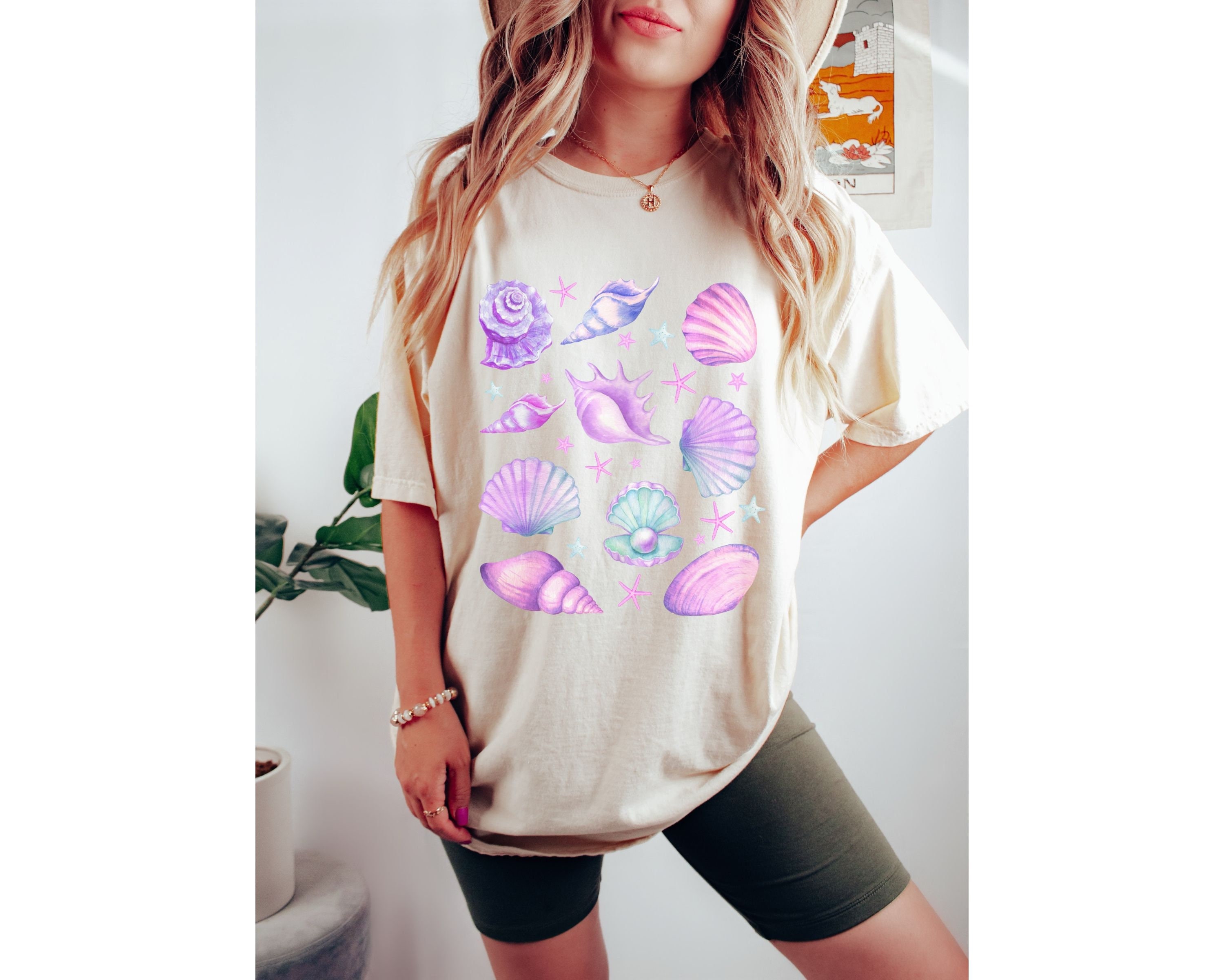Pink and Purple Seashell T-shirt, Crustacean Core Unisex Comfort Colors ...