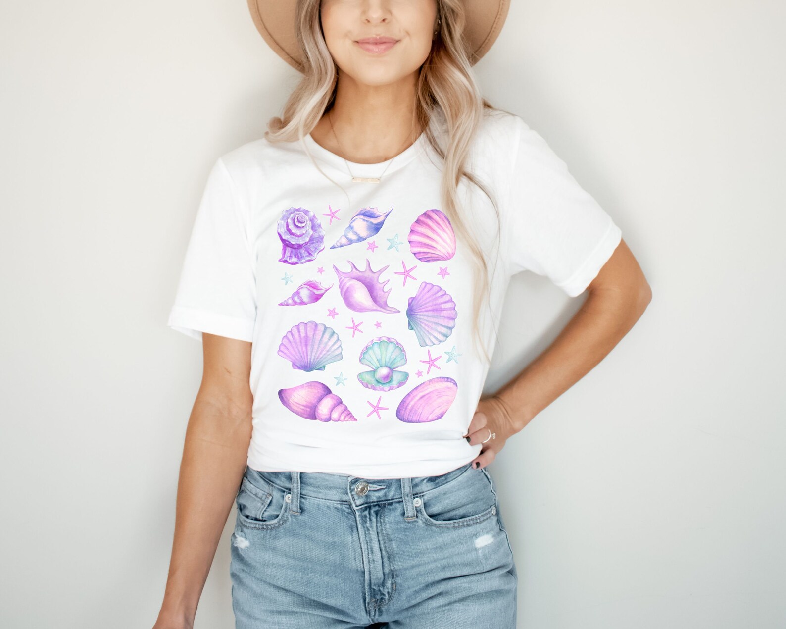 Pink and Purple Seashell T-shirt, Crustacean Core Unisex Comfort Colors ...