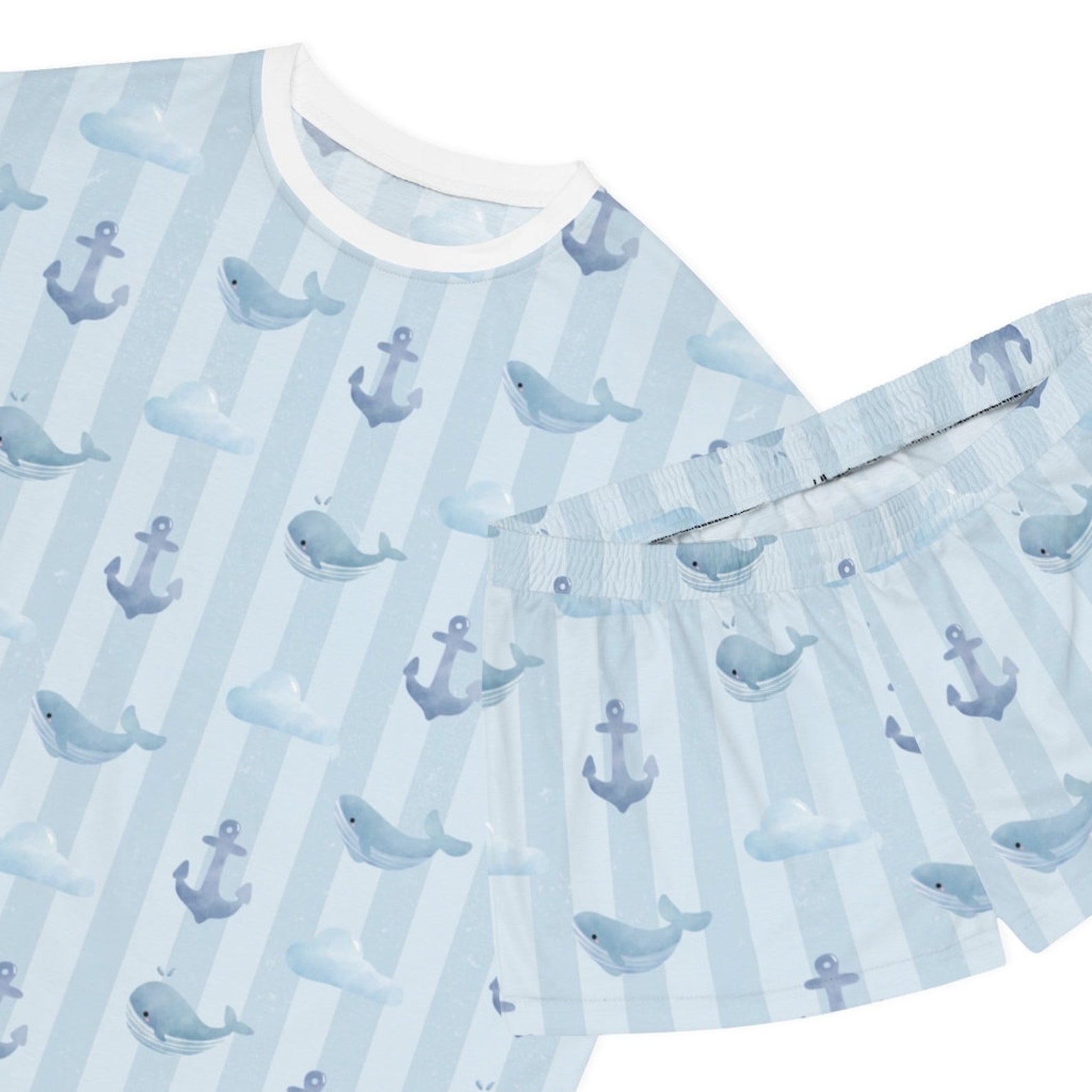 Nautical Pajamas, Cute Whale Pajamas, Women's Beachy Pajamas, Two Piece ...
