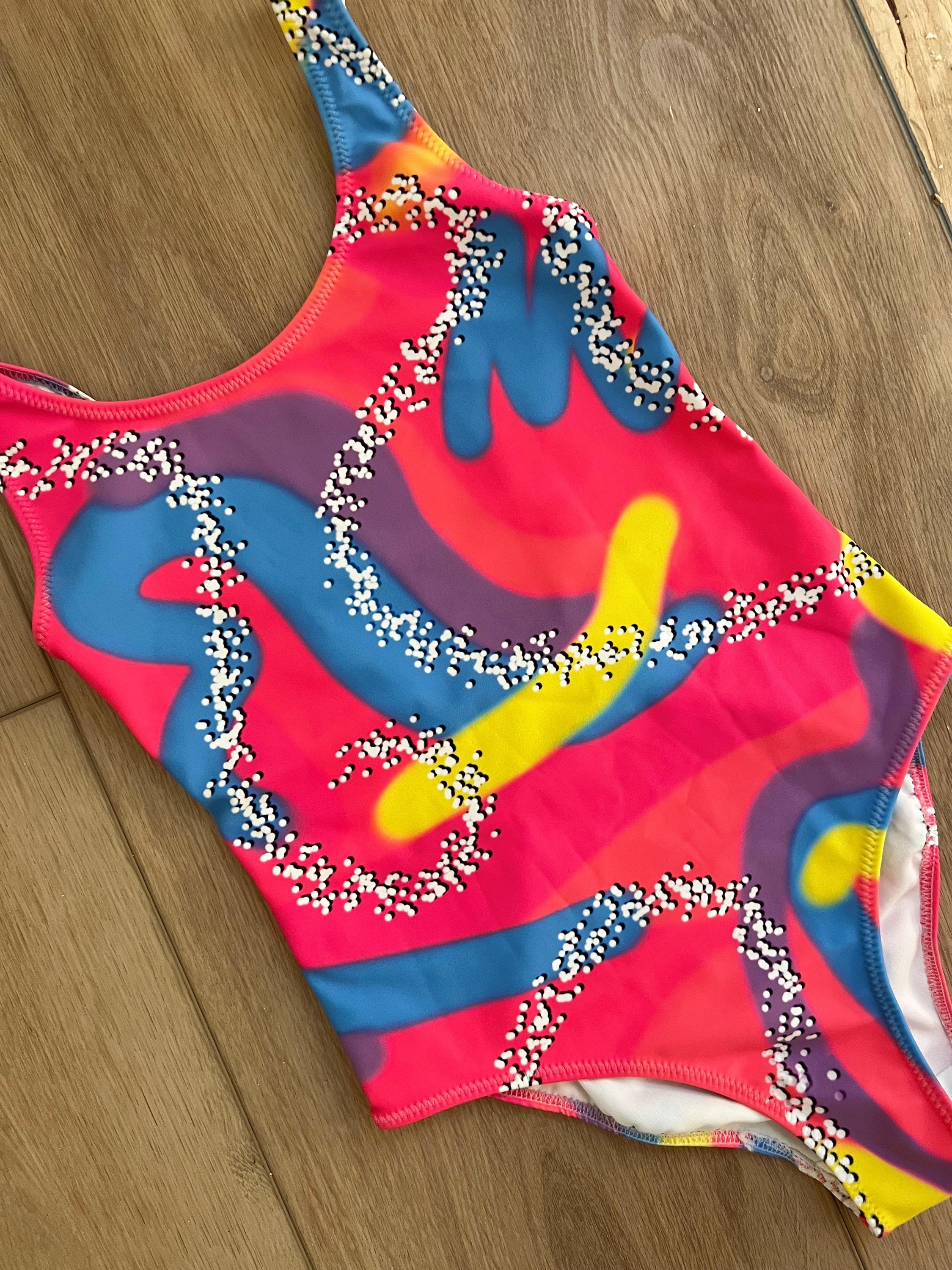 One-Piece 80s Malibu Swimsuit, Neon Roller Skating Bathing Suit sold by ...