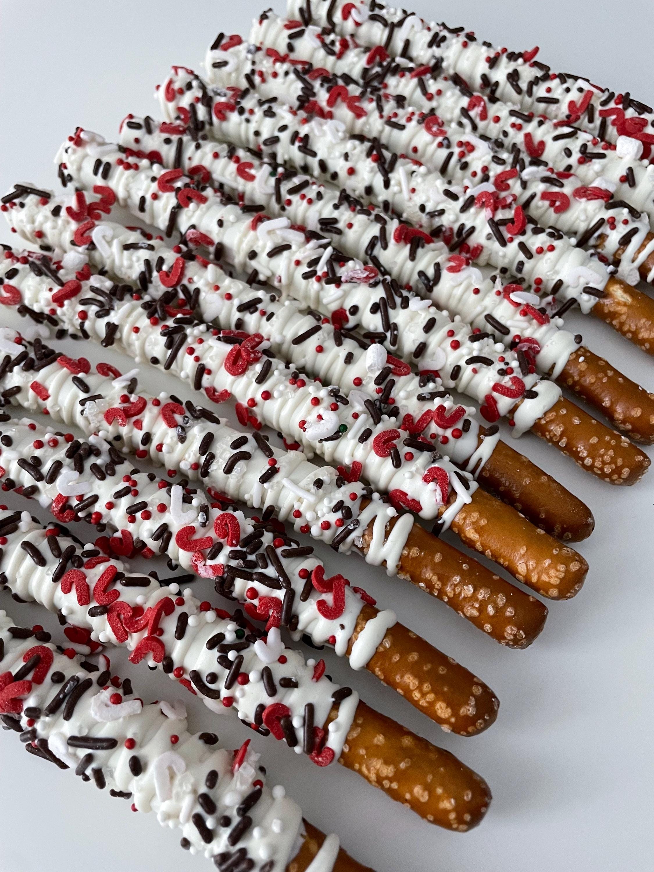 Christmas Chocolate Covered Pretzel Rods / Favors Perfect for Holiday ...