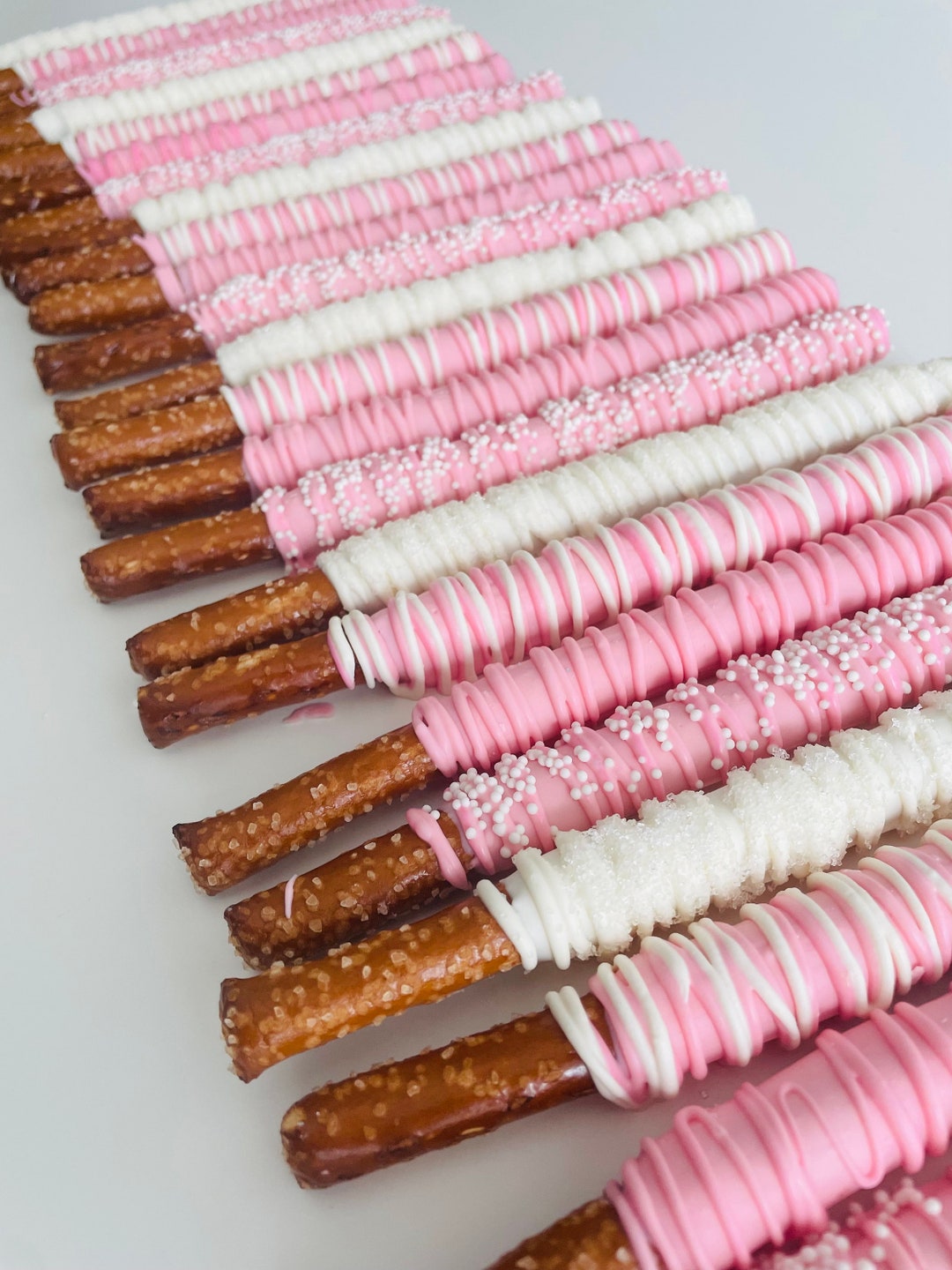 Pink and White Chocolate Covered Pretzel Rods / Favors Perfect for ...