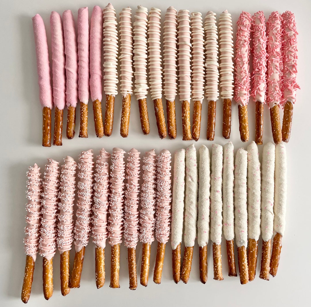 Pink and White Chocolate Covered Pretzel Rods / Favors Perfect for ...