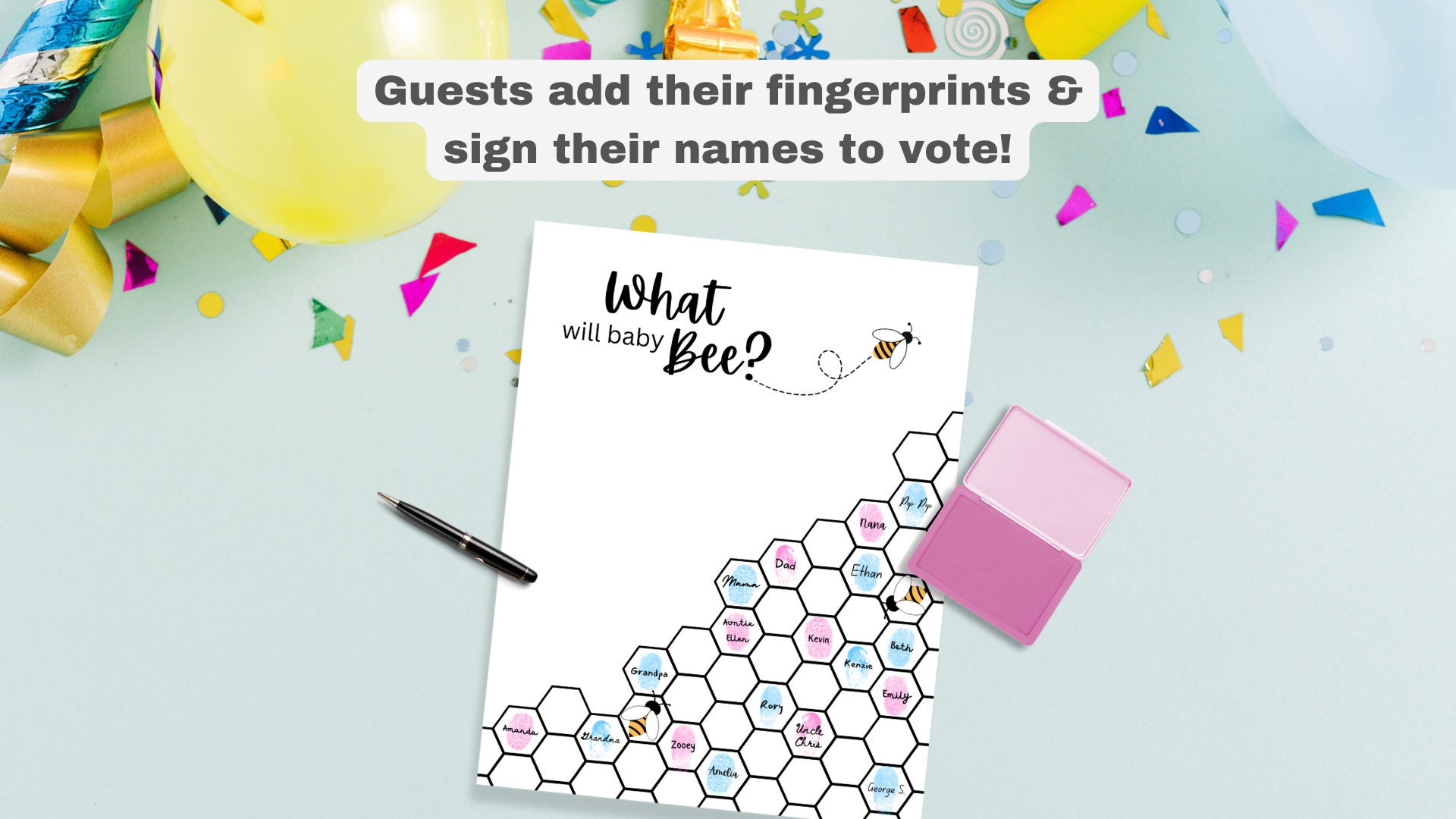 Gender Reveal Vote Printable Fingerprint Tree Instant Download Cast ...