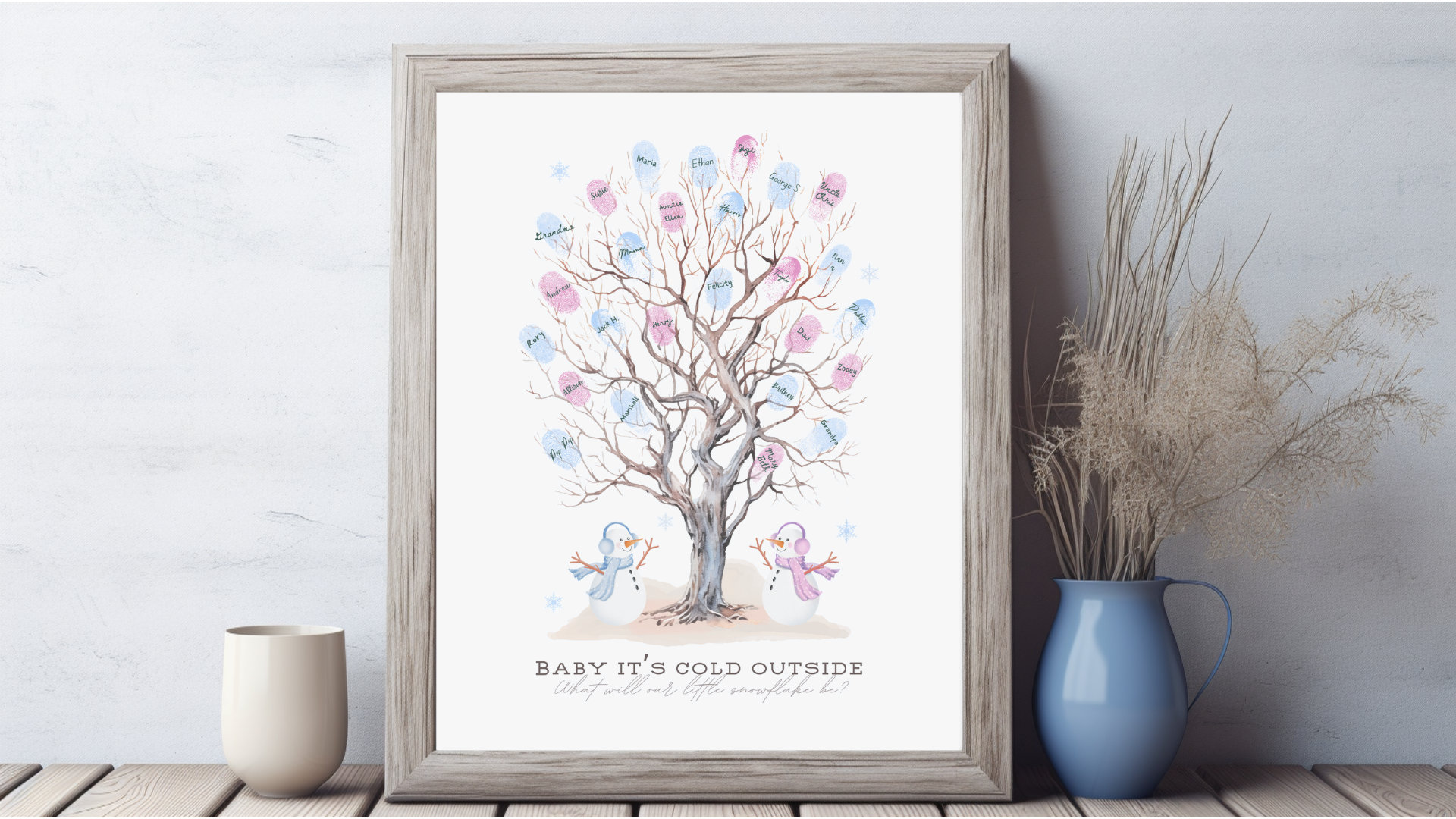 Winter Gender Reveal Vote Printable Fingerprint Tree Download Cast Your ...