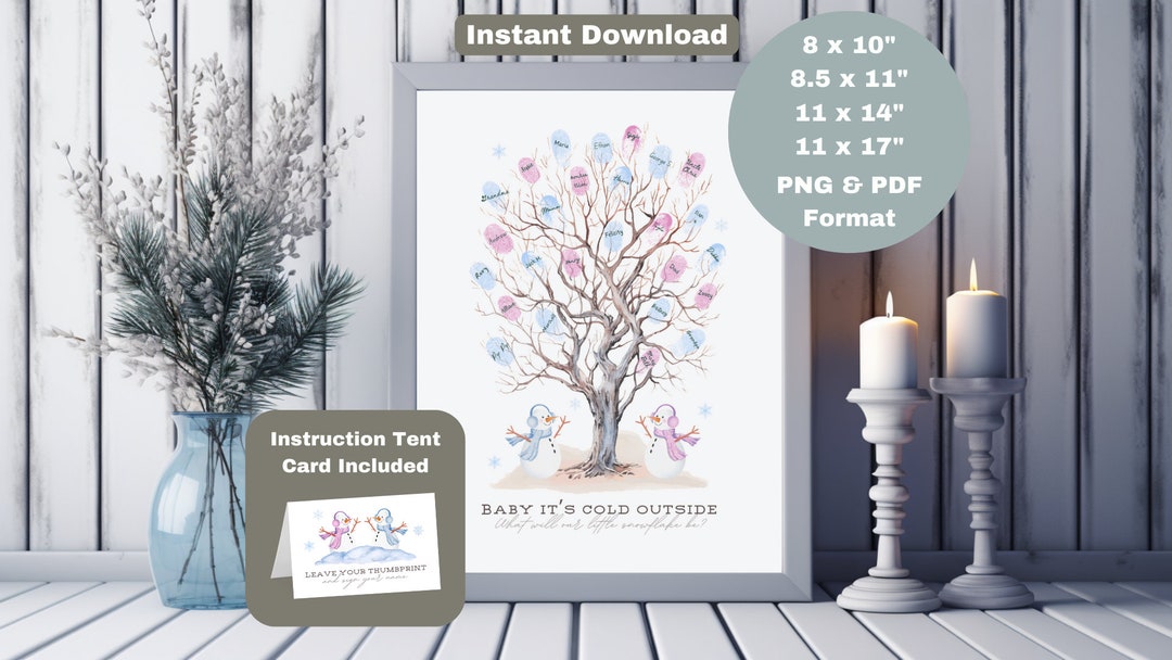 Winter Gender Reveal Vote Printable Fingerprint Tree Download Cast Your ...