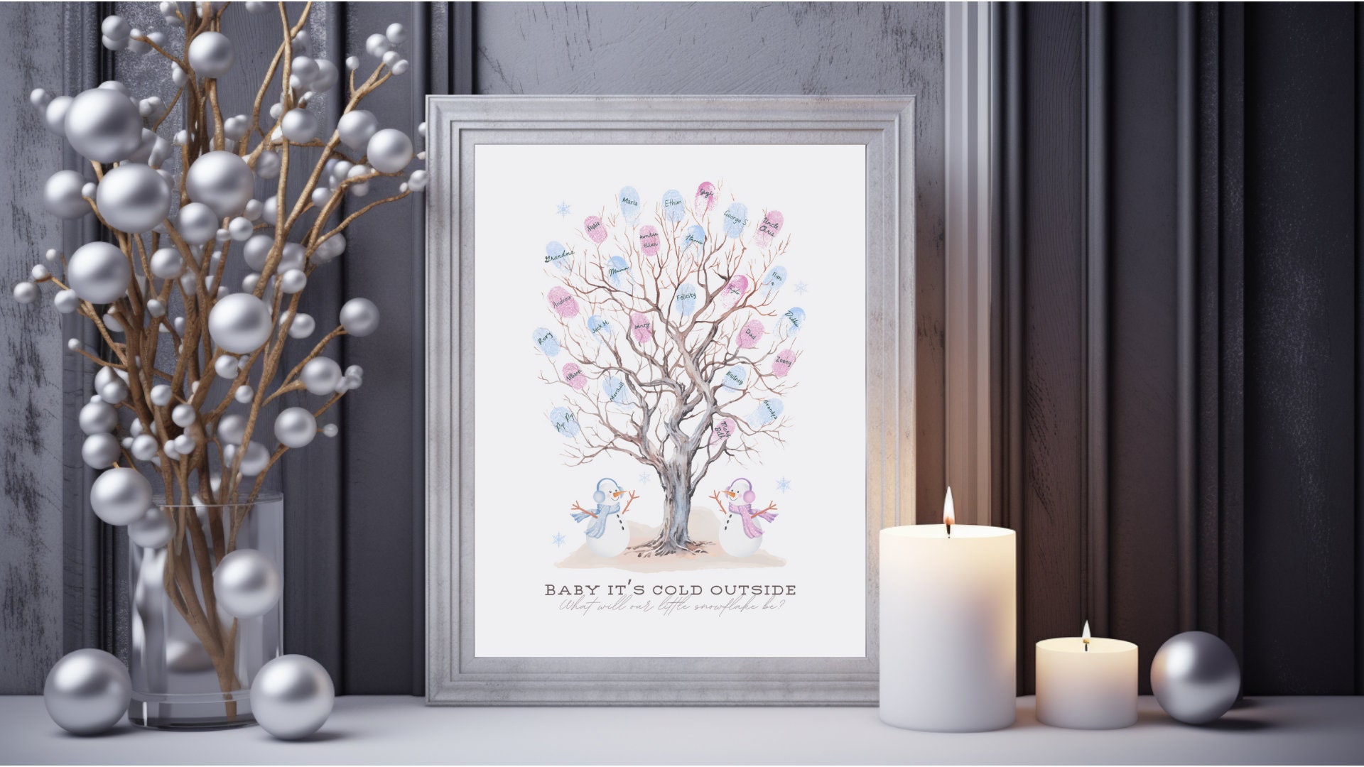 Winter Gender Reveal Vote Printable Fingerprint Tree Download Cast Your ...