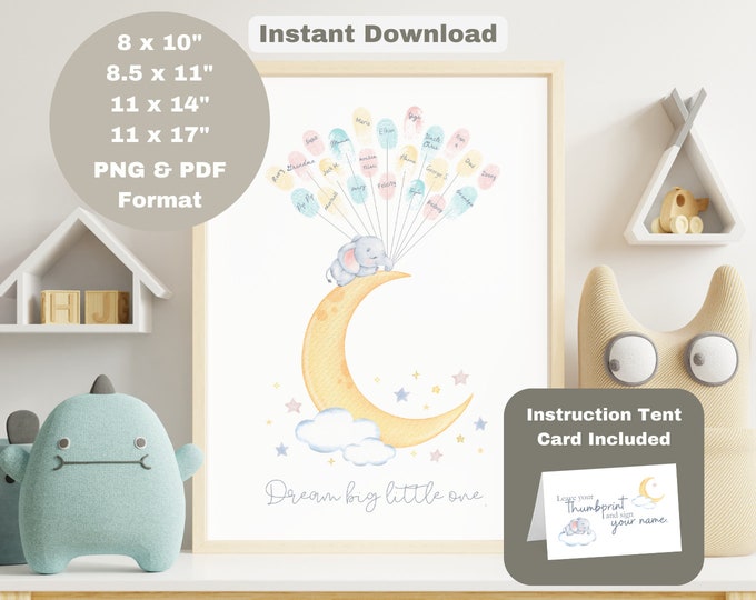 Girl on the Moon, PRINTABLE GUEST BOOK, Birthday Fingerprint Balloon ...