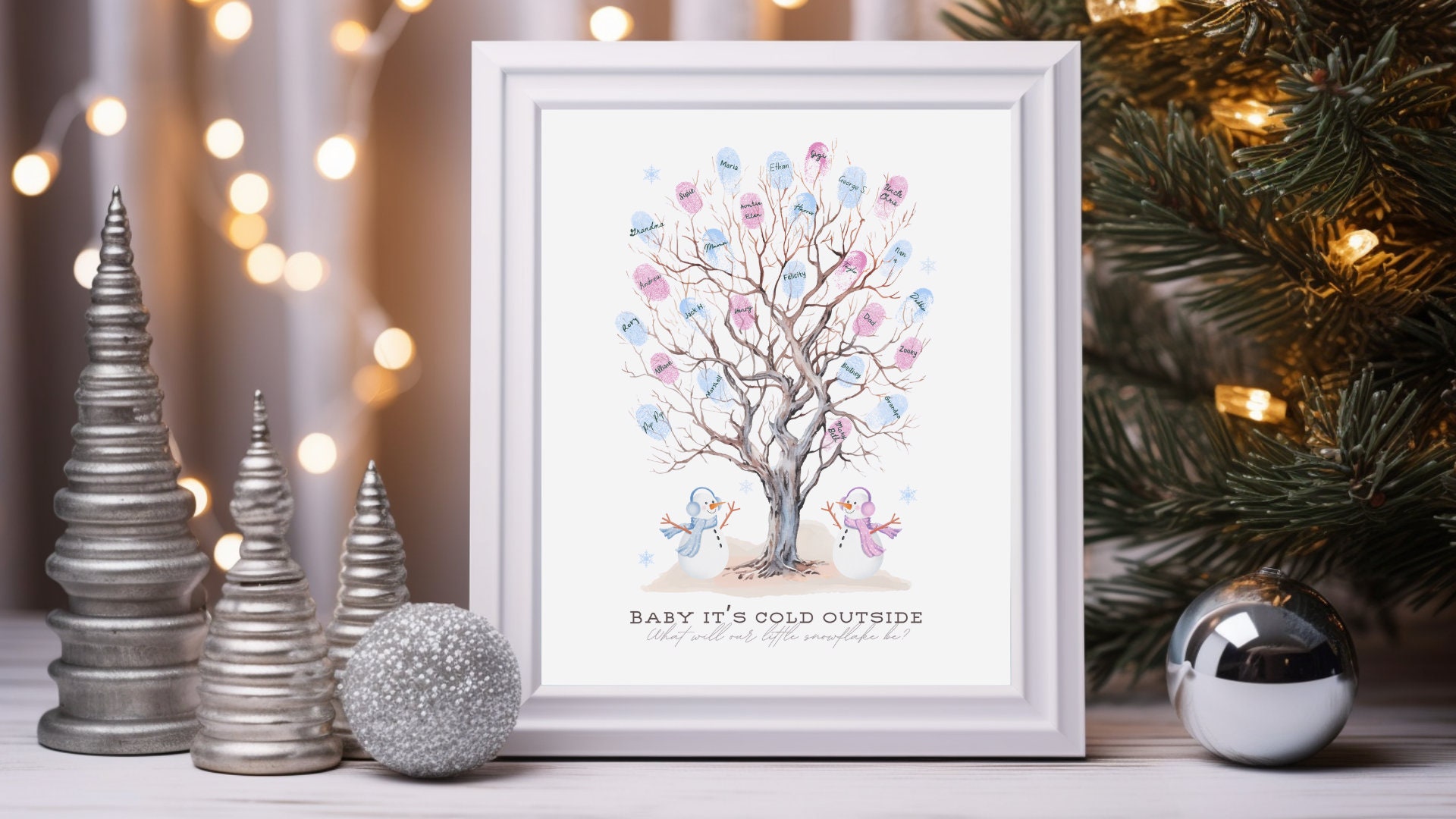 Winter Gender Reveal Vote Printable Fingerprint Tree Download Cast Your ...