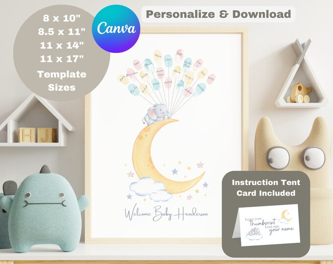 Girl on the Moon, PRINTABLE GUEST BOOK, Birthday Fingerprint Balloon ...