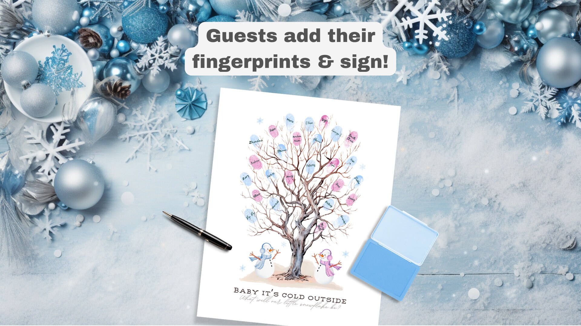 Winter Gender Reveal Vote Printable Fingerprint Tree Download Cast Your ...