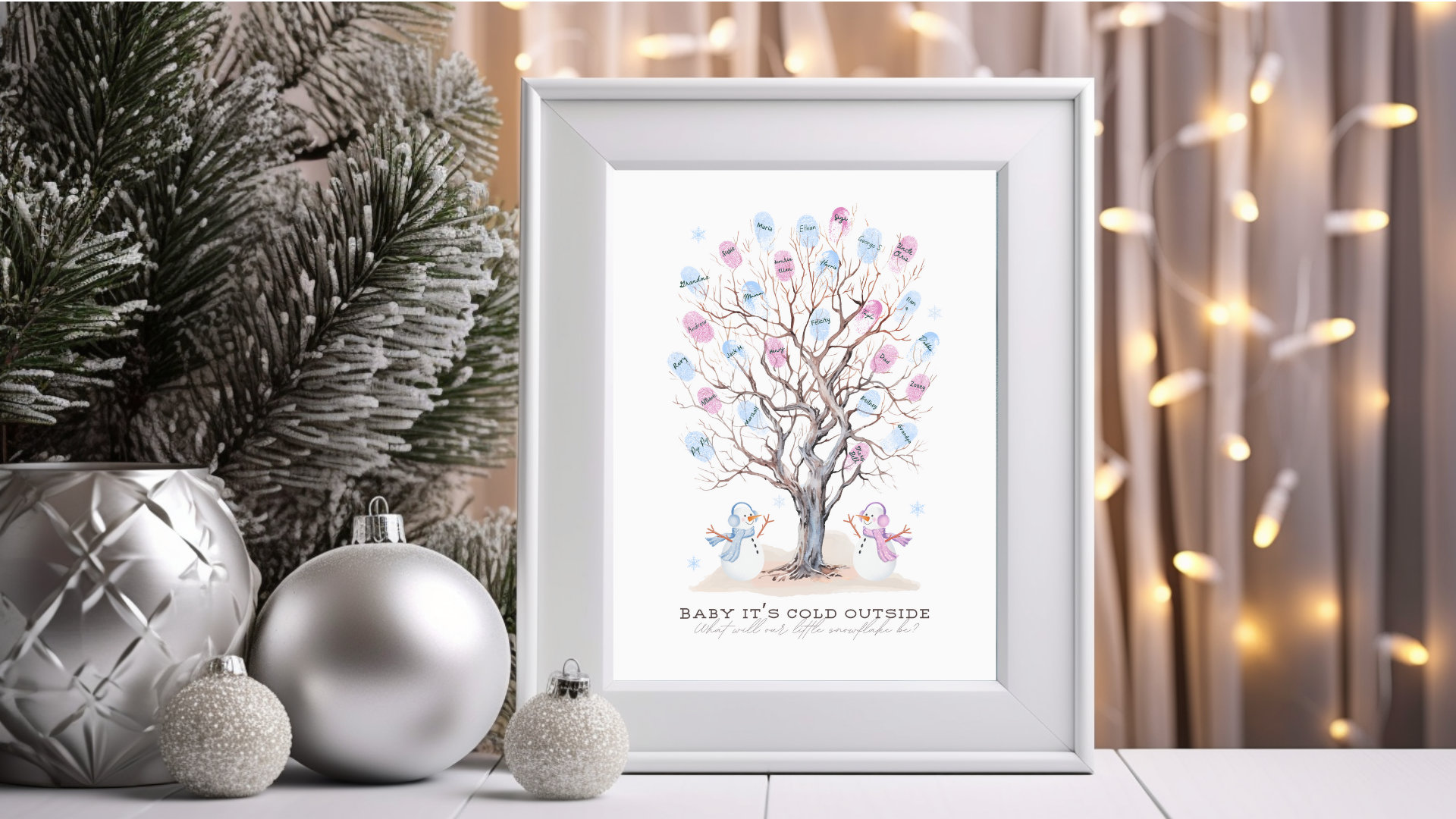 Winter Gender Reveal Vote Printable Fingerprint Tree Download Cast Your ...