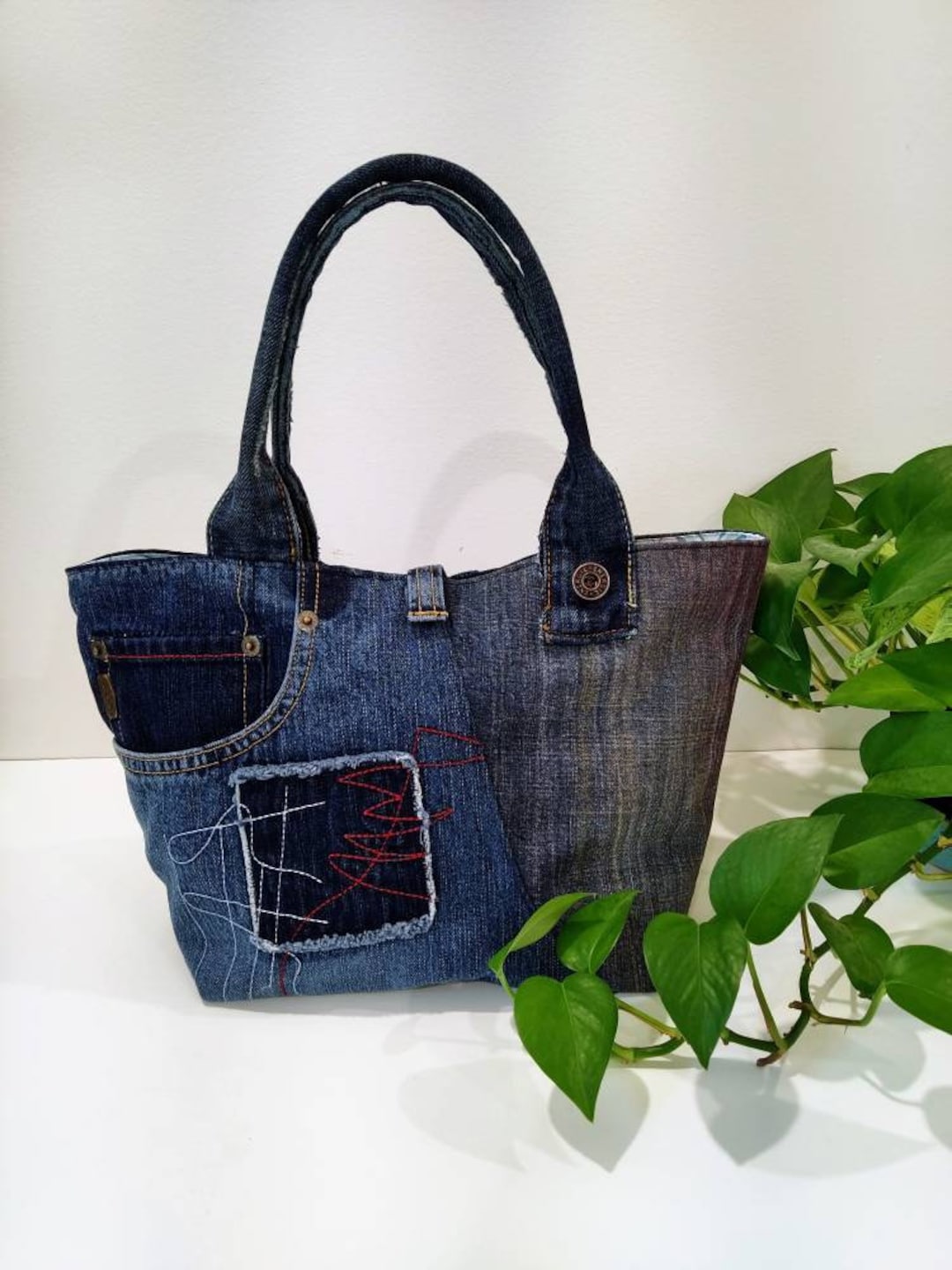 Mini Handbag, Mini Tote Bag, Eco Gift Bag, Tiny Denim Bag, Upcycled ...