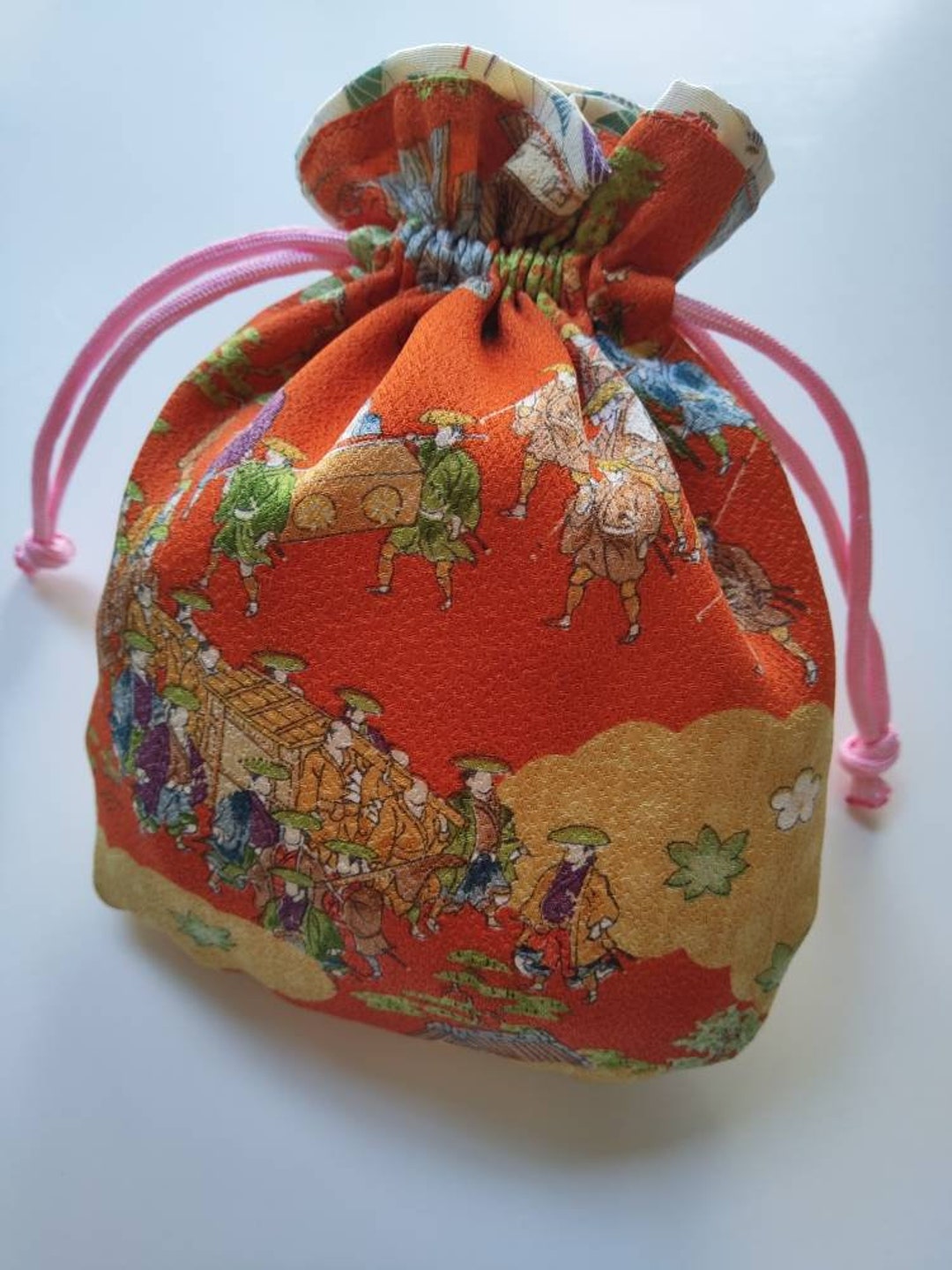Kimono Drawstring Bag, Silk Purse, Japanese Bag, Round Purse, Makeup ...