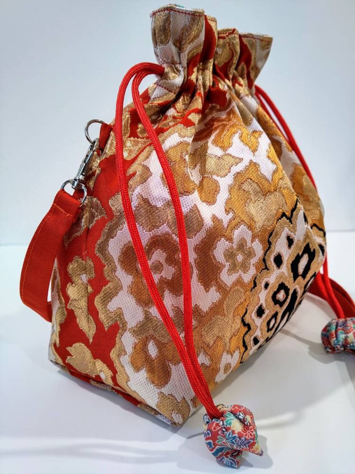 Vintage Kimono Bag, Drawstring Bucket Bag, Silk Bag, Crossbody Bag ...