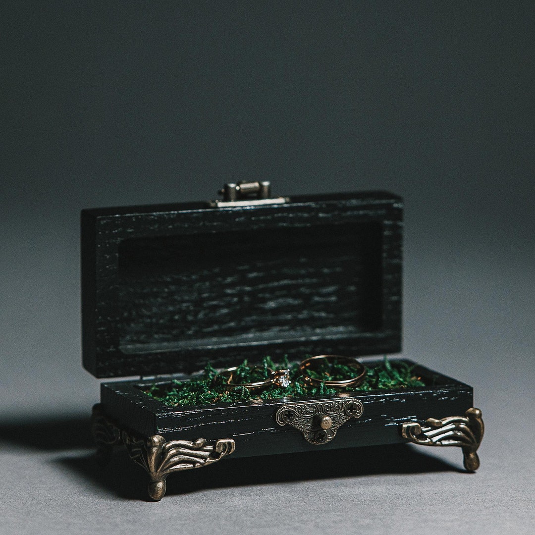 Wedding Black Ring Box, Ring Box Wedding, Wooden Ring Box, Gothic Ring ...