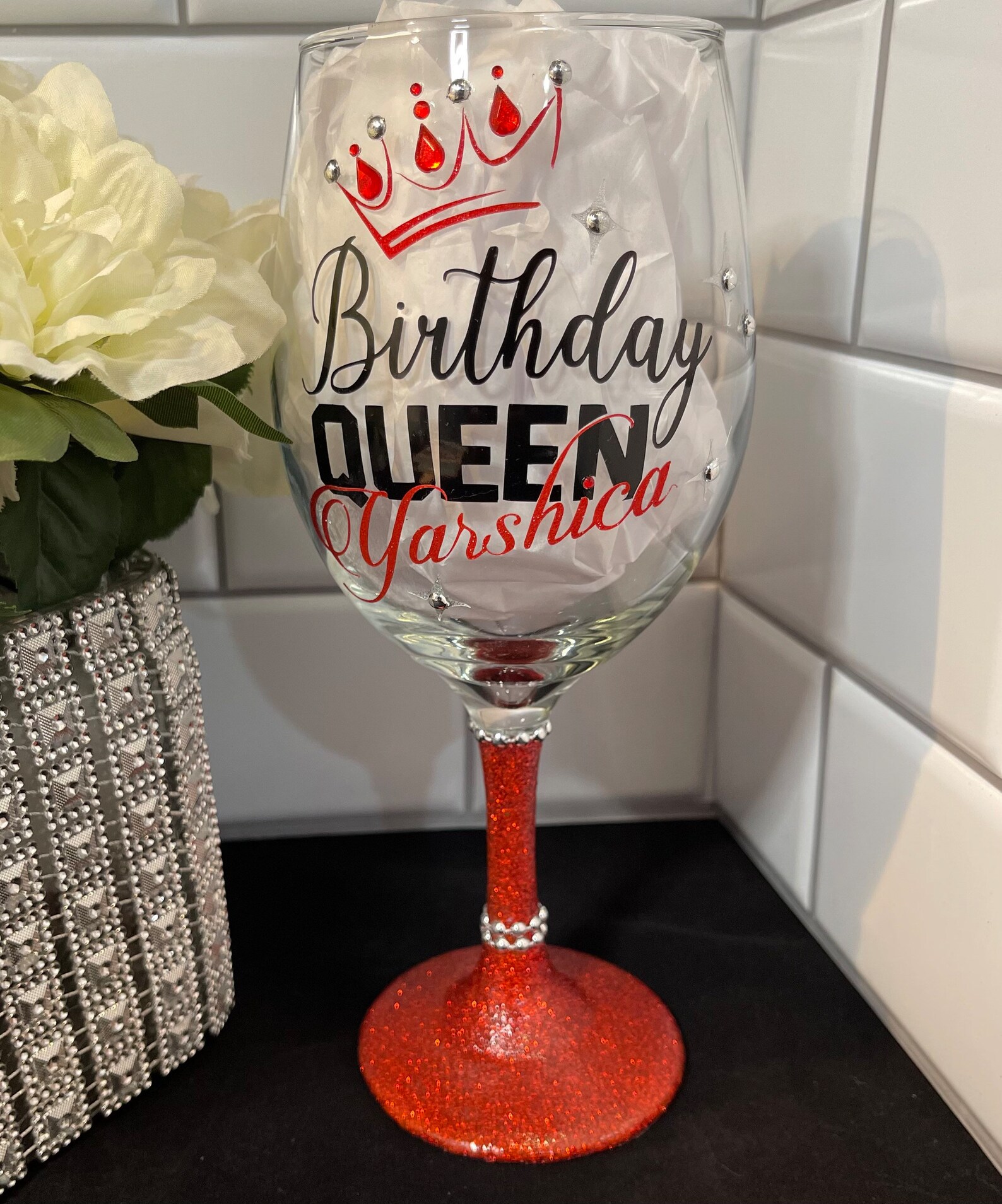 Blinged Birthday Queen Wine Glass, Personalized Birthday Glass - Etsy