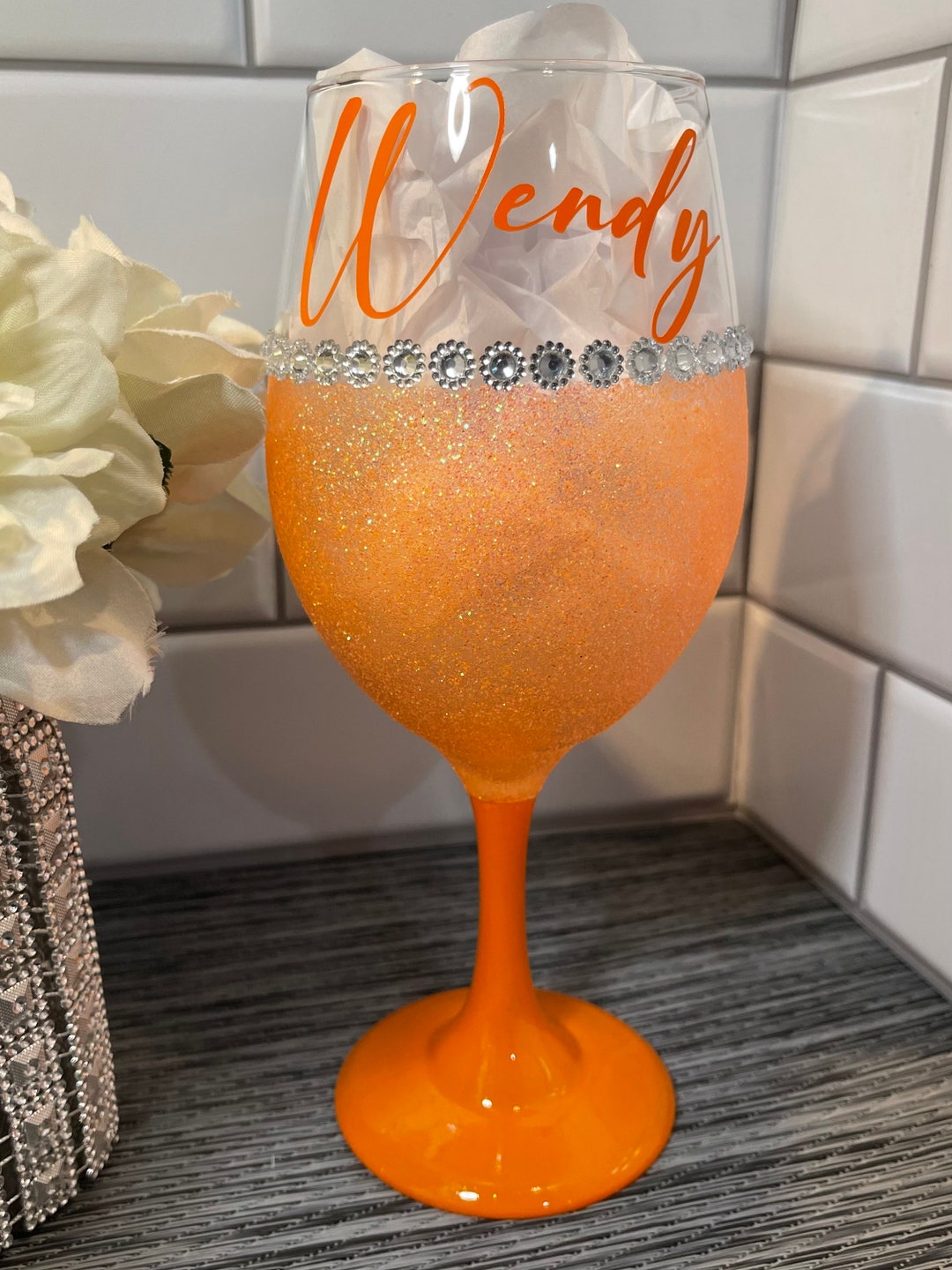 Personalized Glitter And Bling Wine Glass Bling Glass Glitter Bling Wine Glass Etsy