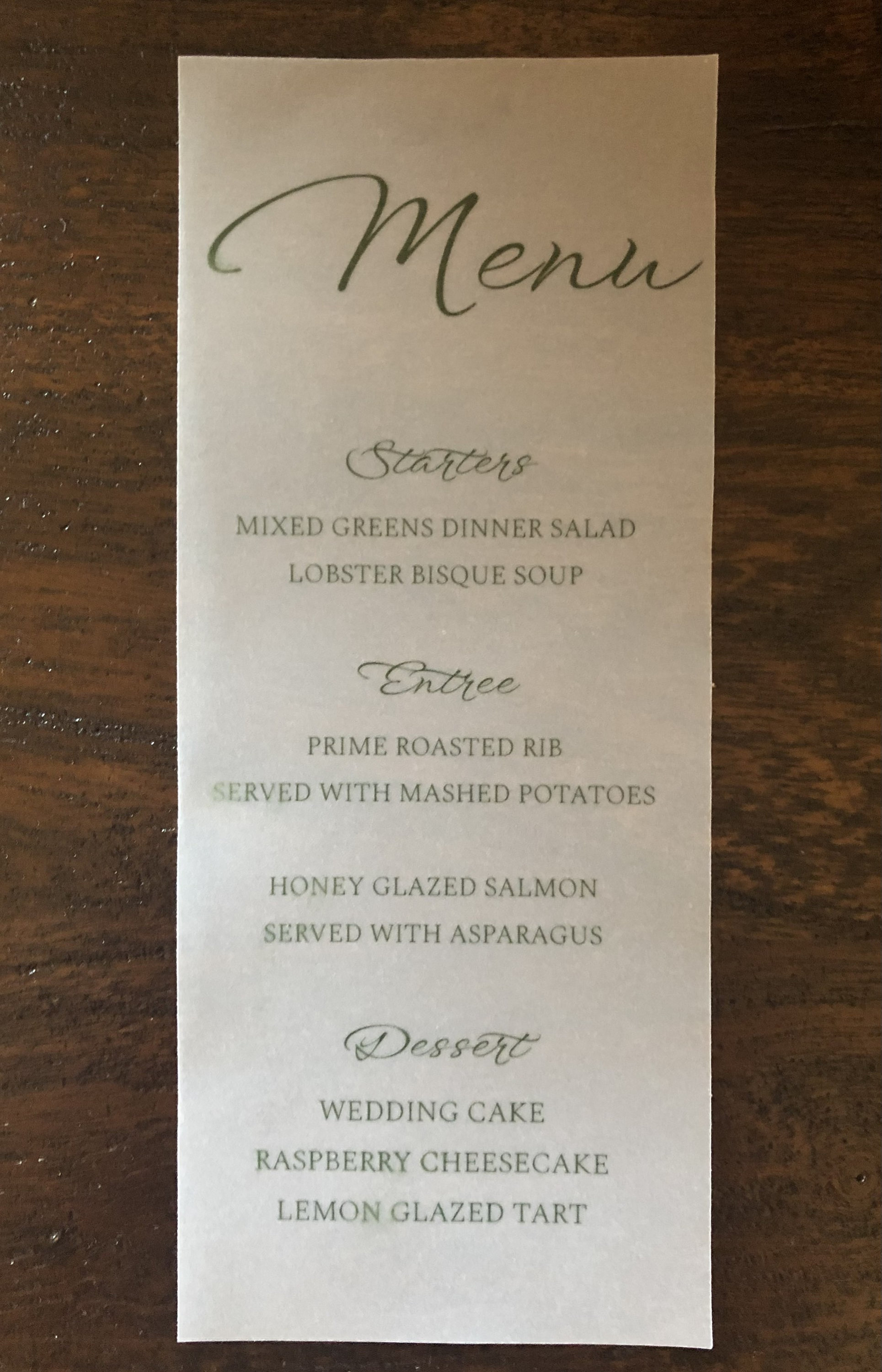 Custom Wedding Menus Printed on Vellum Paper - Etsy