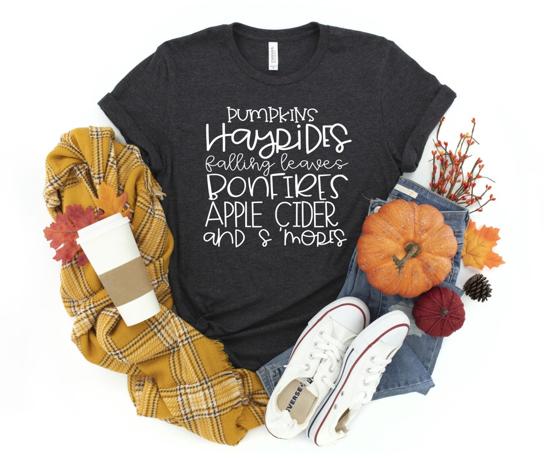 Cute Fall Shirt, Pumpkins, Hayrides, Falling Leaves, Autumn T-shirt ...