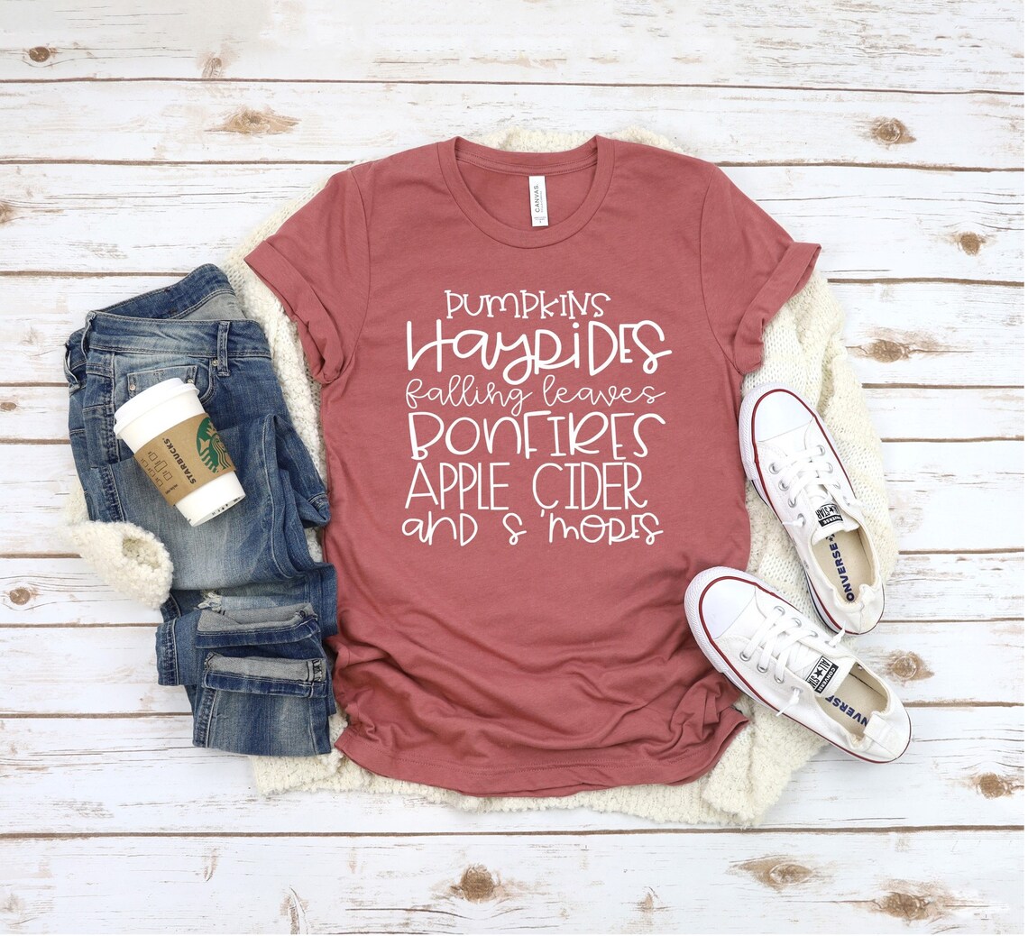 Cute Fall Shirt, Pumpkins, Hayrides, Falling Leaves, Autumn T-shirt ...