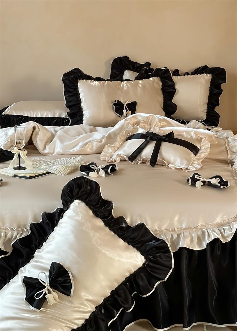 Gothic Coquette Cotton Bedding Set A29 Black Ruffle Bow Duvet Cover ...