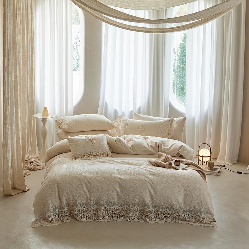 Lace Linen Duvet Cover Set: Cream A47 Vintage Embroidered Bedding - Etsy