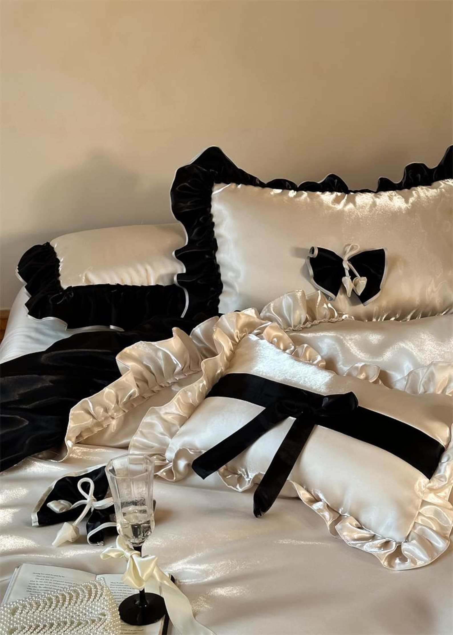 Gothic Coquette Cotton Bedding Set A29 Black Ruffle Bow Duvet Cover ...