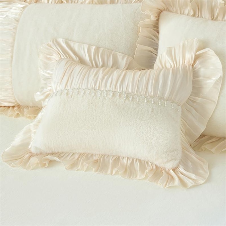 Luxury Ivory Bow Velvet Bedding Set A259 Elegant Draped Ruffle Duvet ...