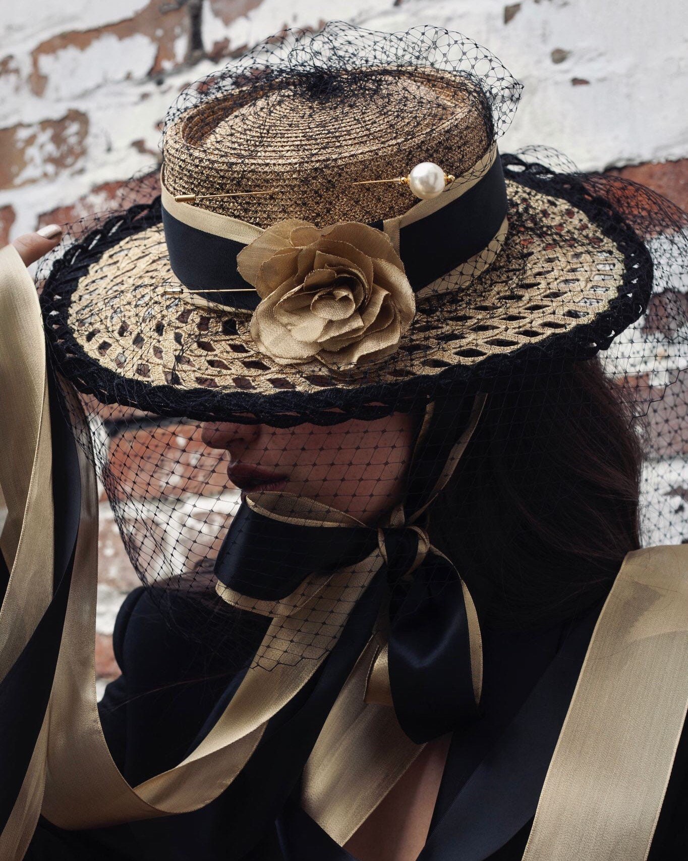 Gold Boater boater Lace Edwardian Hat Gothic Beauty boater - Etsy UK