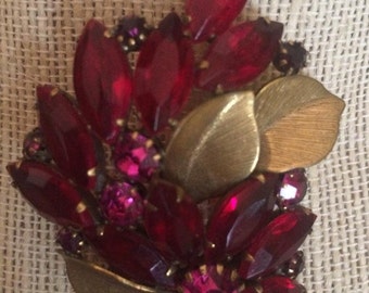 Red stone brooch | Etsy