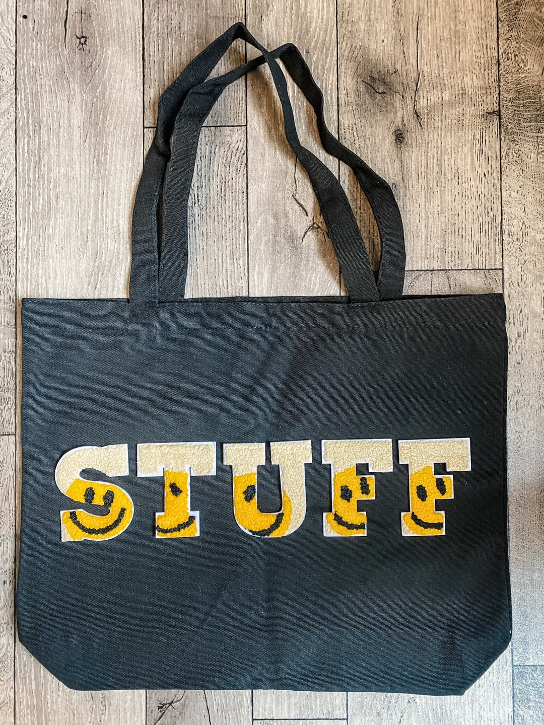 STUFF Smiley Face Patch Chenille Patch Bag Canvas Tote Bag - Etsy