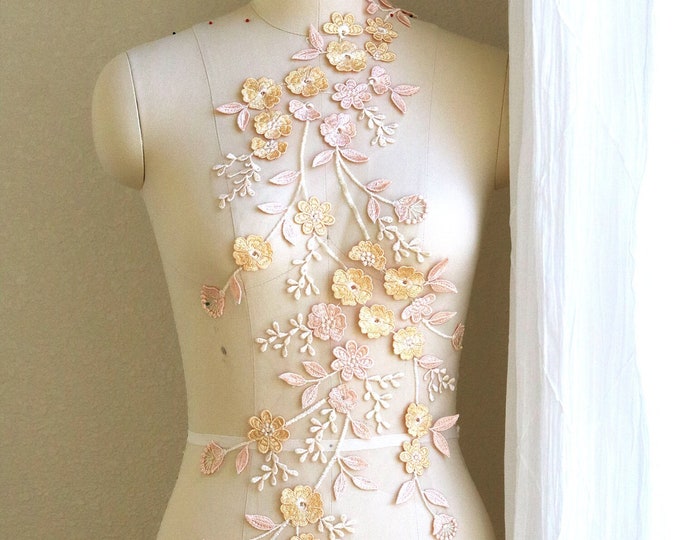 CHERRY BLOSSOM 3D Bodice Floral Design #1 Leaf Lace Applique, Peach ...
