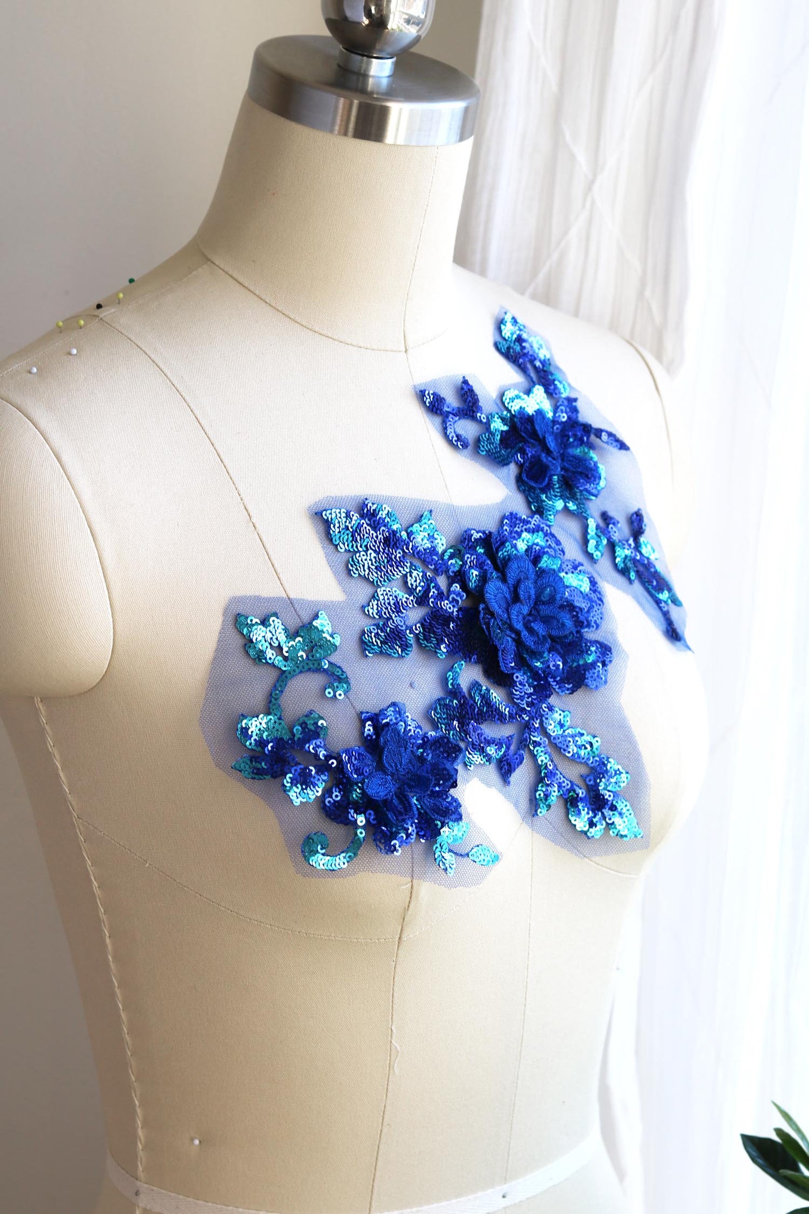 A100-L Royal Blue Turquoise Sequin 3D Lace Applique Dancing - Etsy