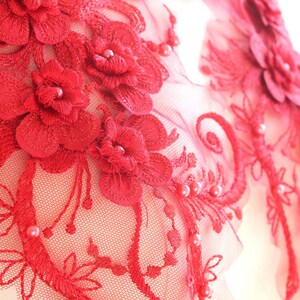 A168-d Bright Red Lace Applique Pearl Beaded 3D Lace - Etsy