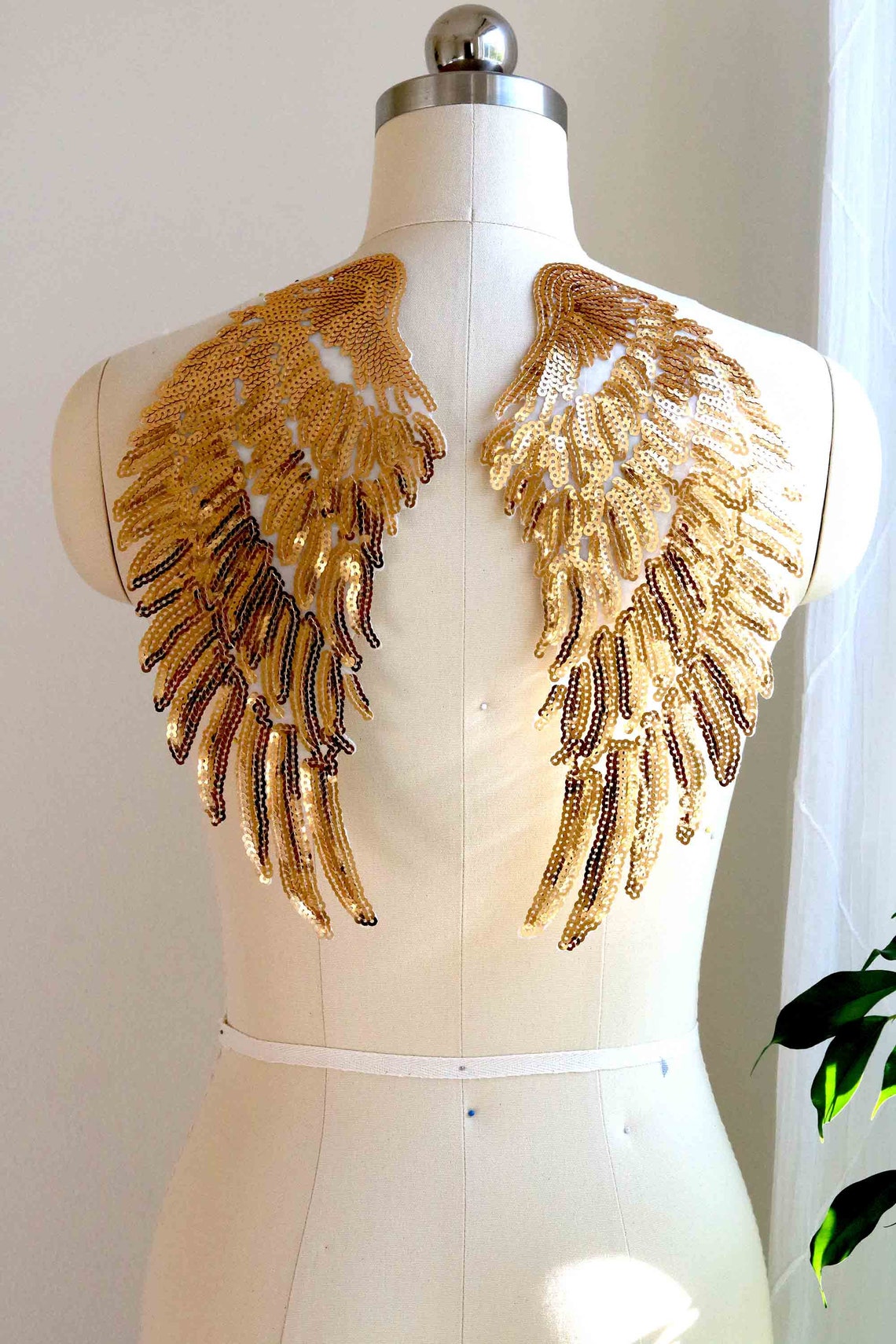A171-c Large Gold Wing Appliqué Iron on Wings Pair Sequin - Etsy