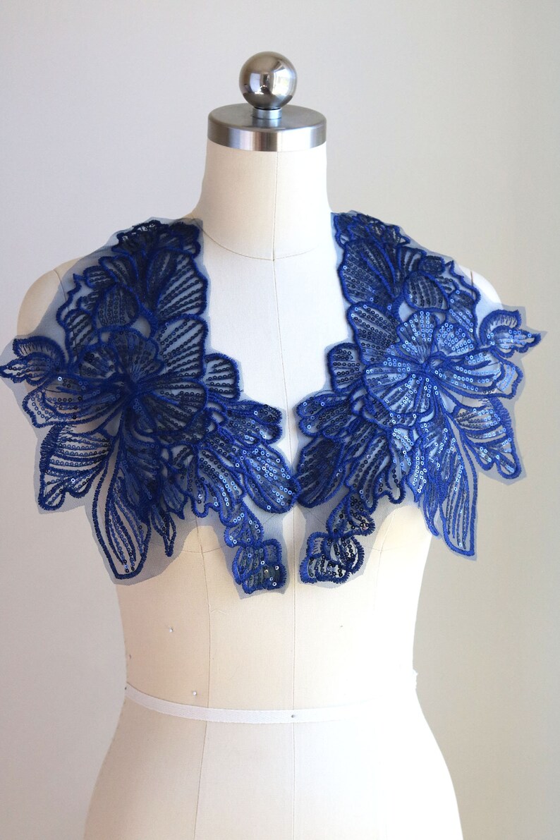 Navy Blue Sequin Lace Applique Blue Dancing Costume Lace - Etsy