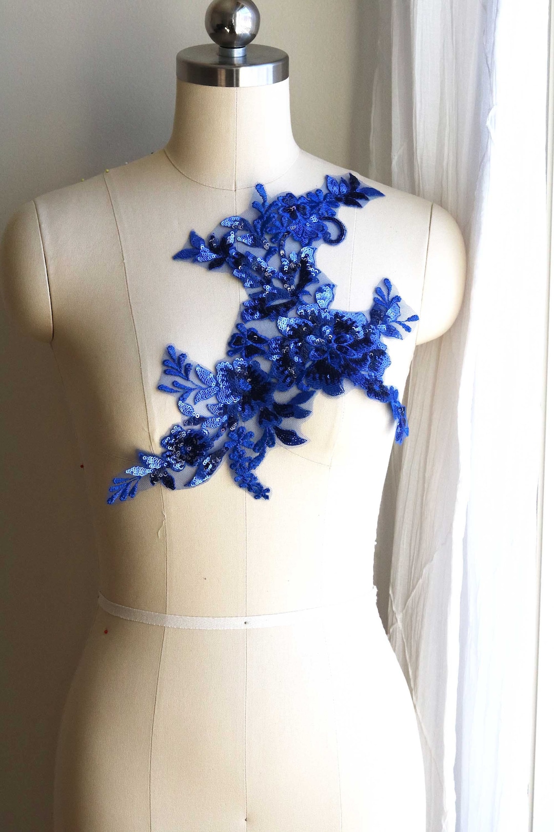 A215-g Royal Blue Lace Applique, Sequin Lace Applique, Dancing Costume ...