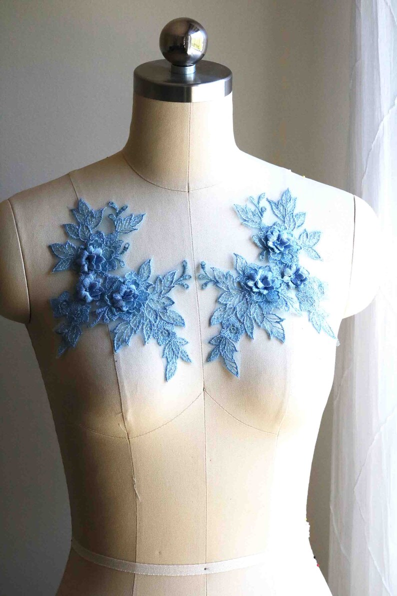 A189-j Sky Blue Lace Applique Lace Applique 3D Lace | Etsy
