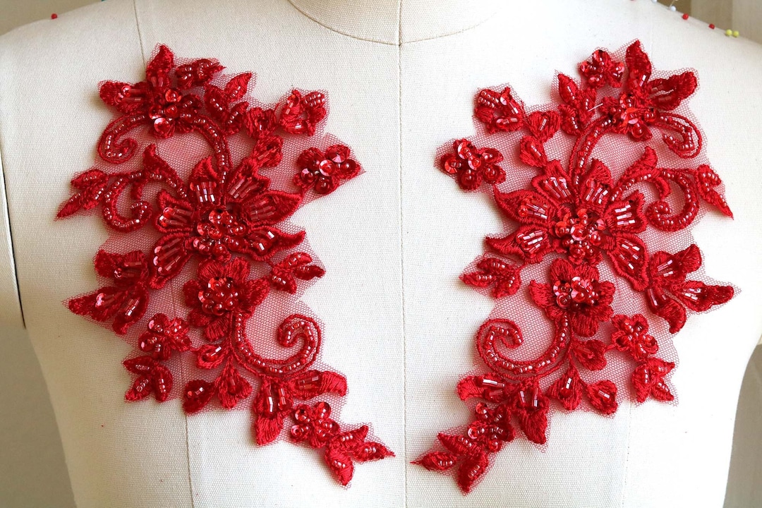 Red Lace Appliqué 3D for Dancing Costume, Headpieces Sequin Beaded ...