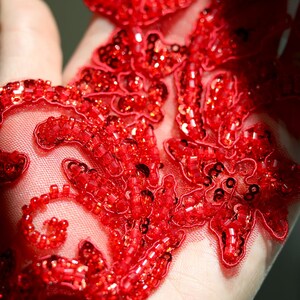 RED Heavy Beaded Lace Applique With Beads and Sequins for Dancing ...