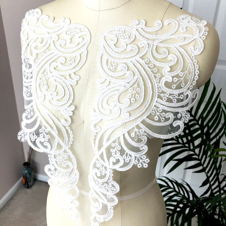 LIGHT IVORY Angel Wings Lace Applique, High Quality RAYON Sweetheart ...
