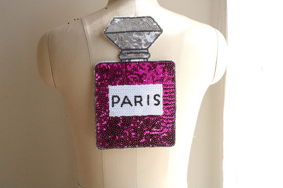 A230 Perfume Bottle Sequin Patch Iron-on, Hot Pink and Silver Lace ...