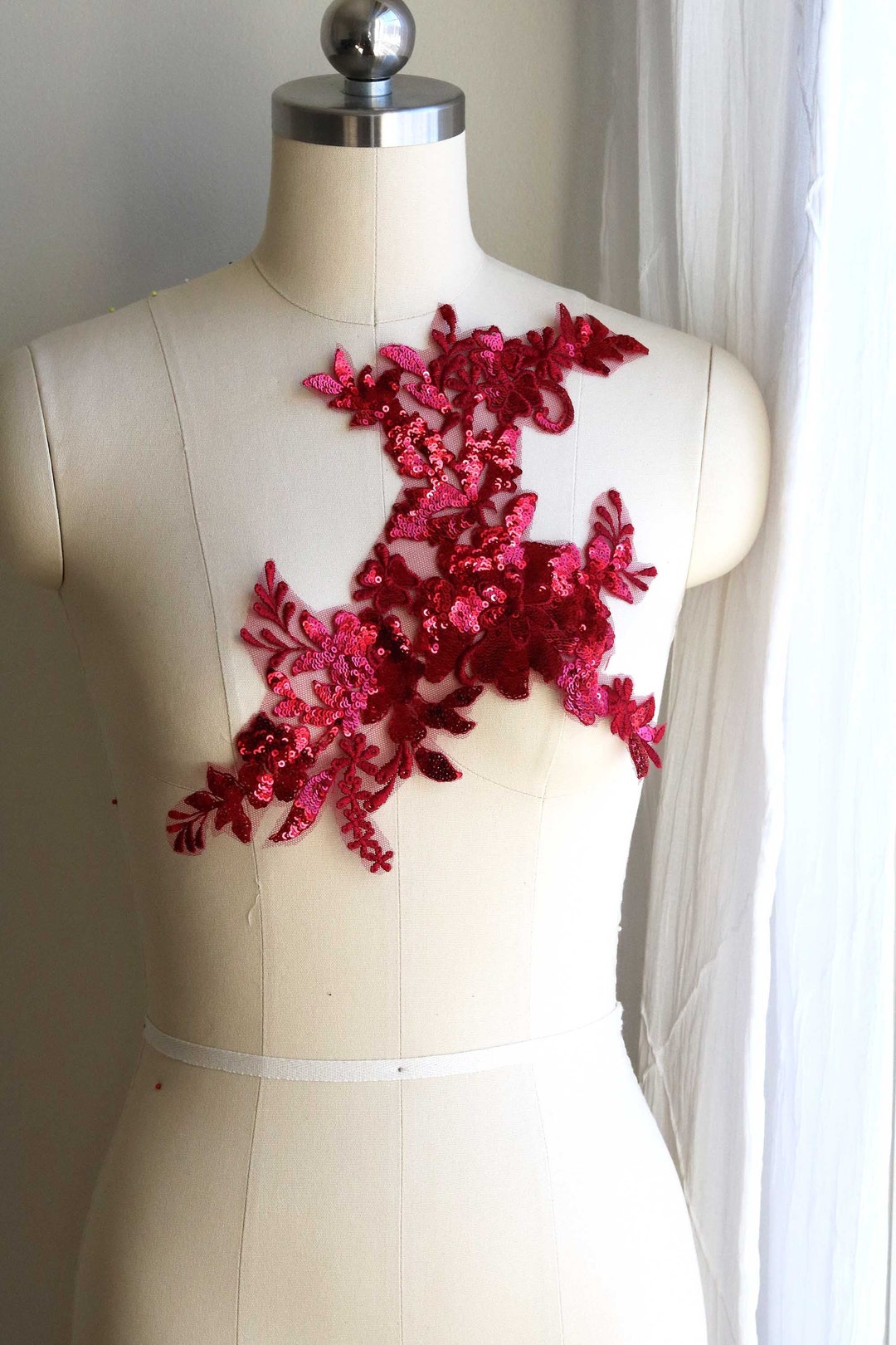 BURGUNDY Sequin Lace Applique for Lyrical Dancing Costumes, Garments ...
