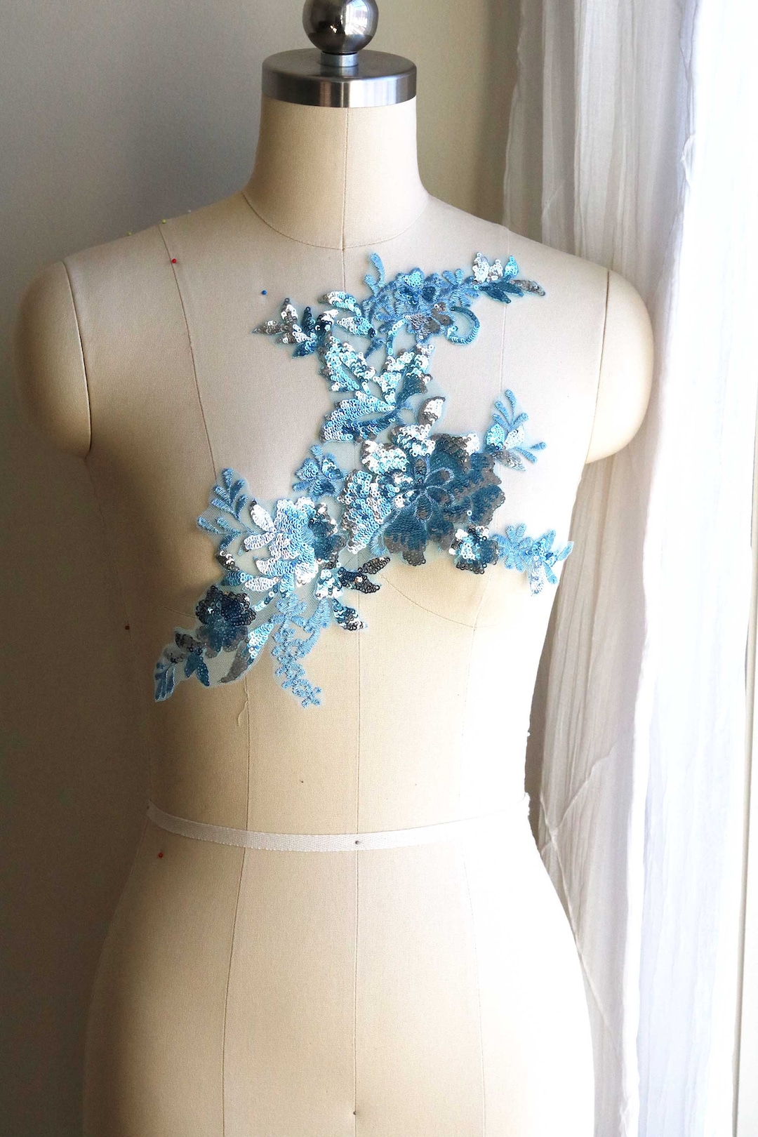 ICE BLUE SILVER Sequin Lace Applique for Lyrical Dancing Costumes ...