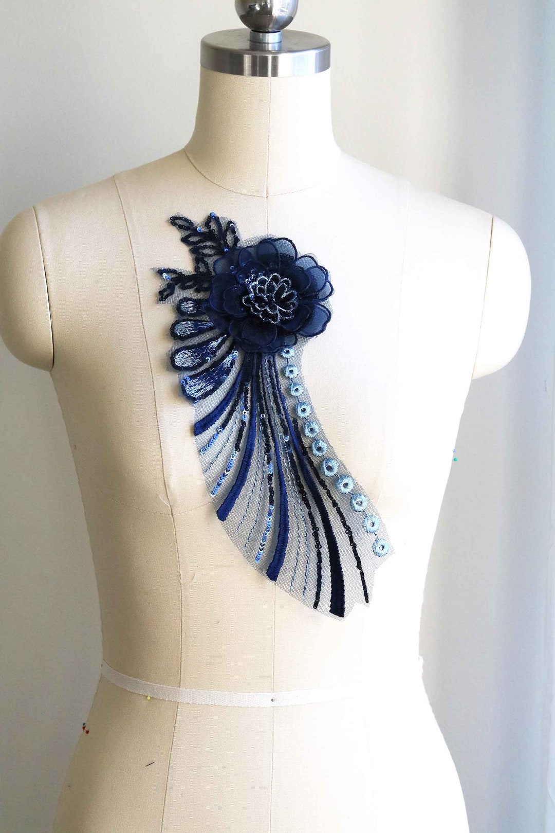 NAVY BLUE Wing Shaped Solo 3D Flower Sequin Lace Applique for Lyrical ...