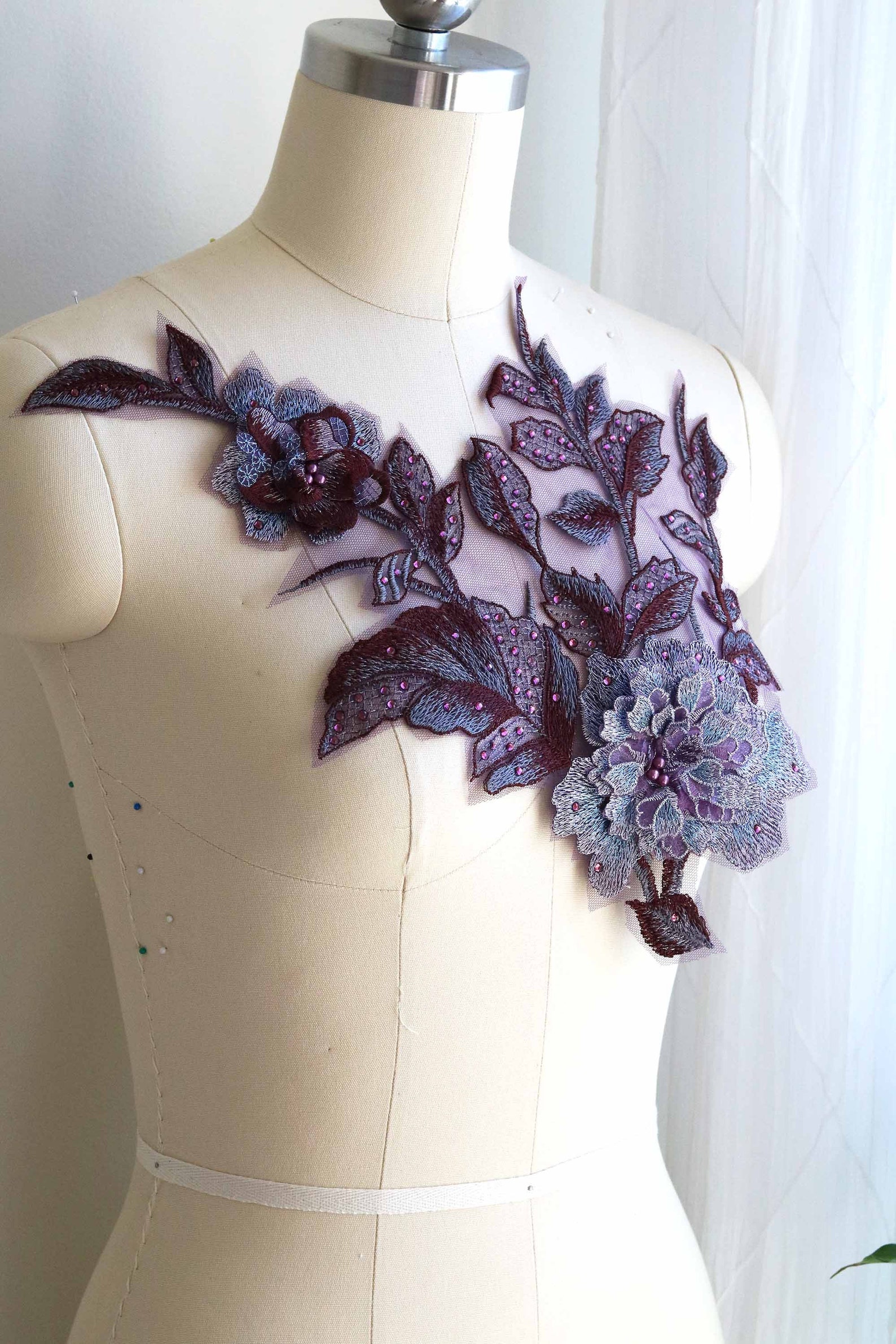 A155-a Purple Brown Lace Applique Leave 3D Flower Lace - Etsy