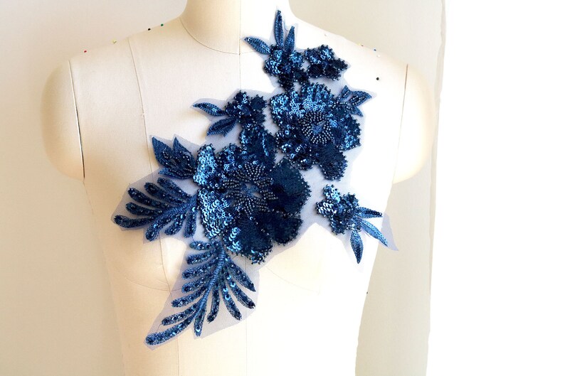 A199-b Navy Blue Beaded Lace Applique Large Heavy Beaded Lace - Etsy