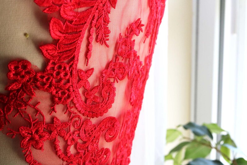 RED Oversized Lace Applique, High Quality RAYON Elegant Bodice Lace for ...